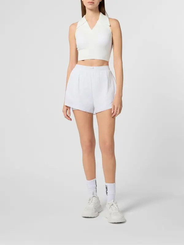 PLEIN SPORT Cropped Top With Classic Collar - White