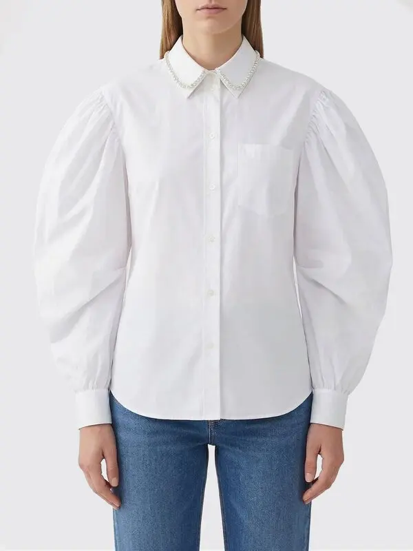 Simone Rocha Cotton Poplin Shirt With Balloon Sleeves And Beaded Embellishments