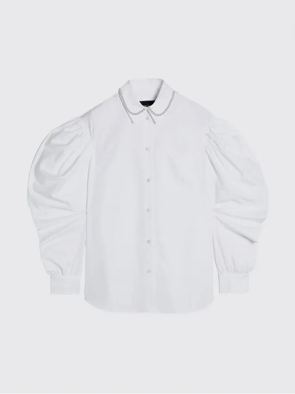 Simone Rocha Cotton Poplin Shirt With Balloon Sleeves And Beaded Embellishments