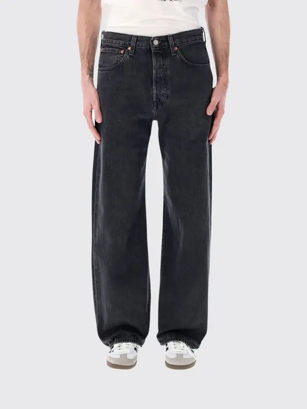 LEVI'S Straight Fit Cotton Denim Jeans With Worn Effect - Black