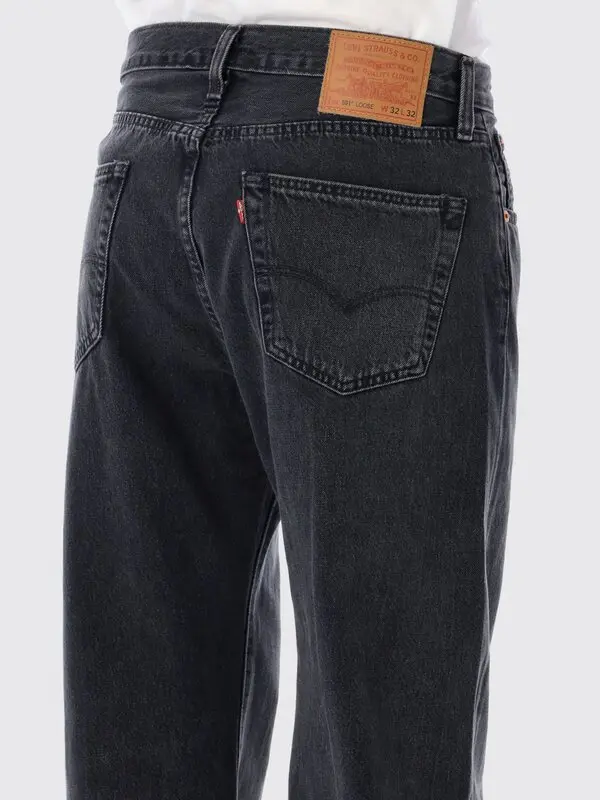 LEVI'S Straight Fit Cotton Denim Jeans With Worn Effect - Black