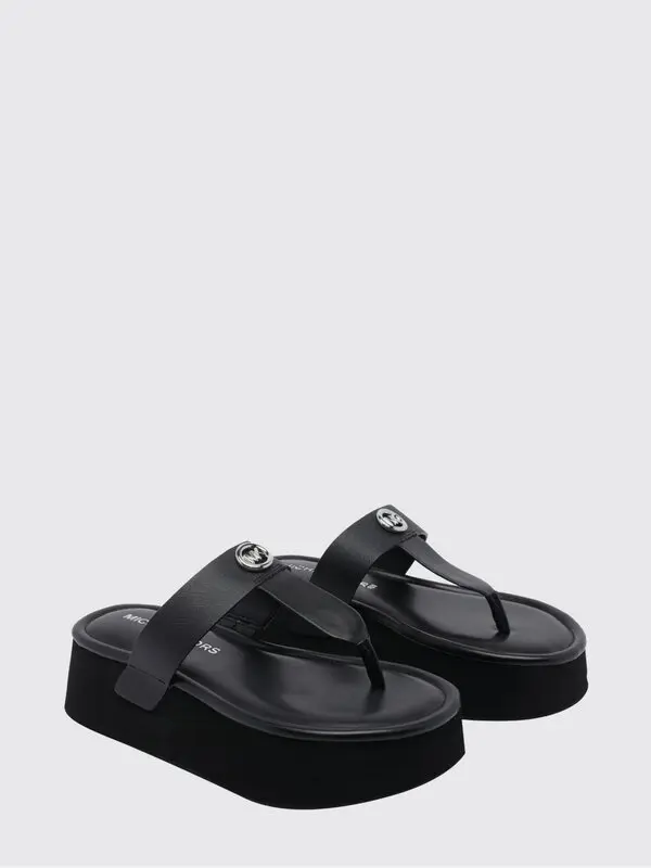 Michael Kors Koya Saffiano Coated Cotton And Leather Platform Thong Sandals