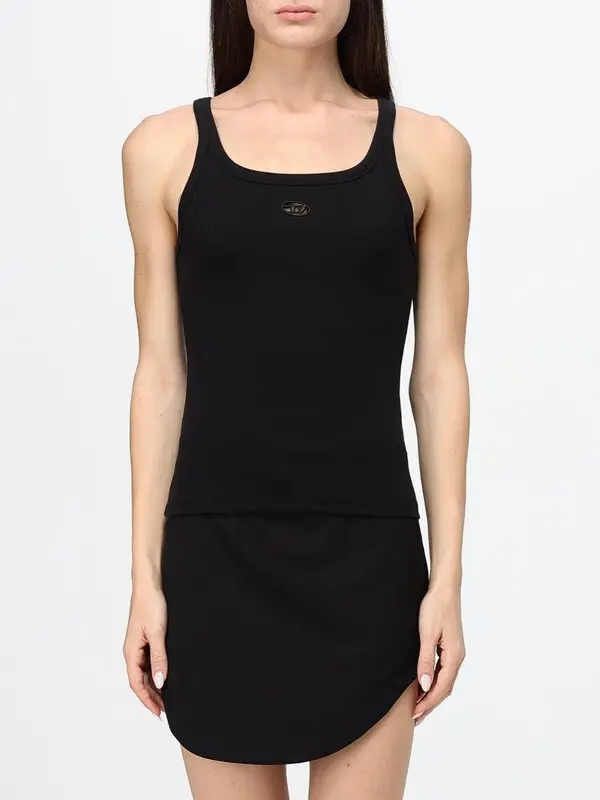 DIESEL® Stretch Cotton Tank Top With Oval D Logo - Black