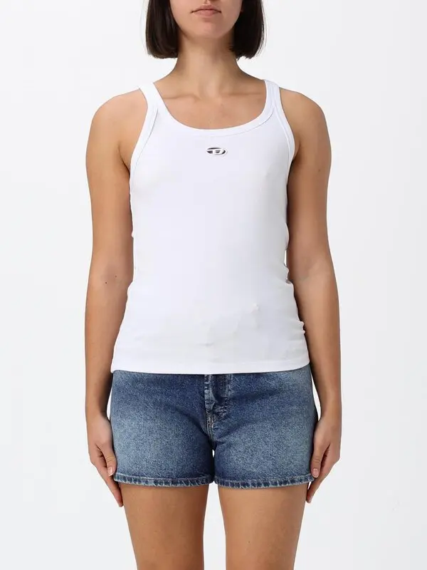 DIESEL® Stretch Cotton Tank Top With Oval D Logo - White