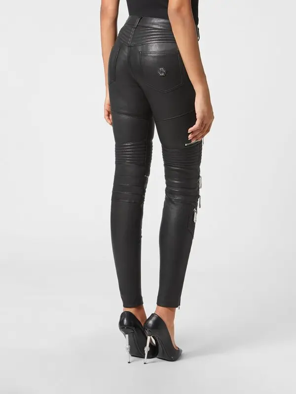 Philipp Plein Skinny Fit Leather Pants With Zip Detail