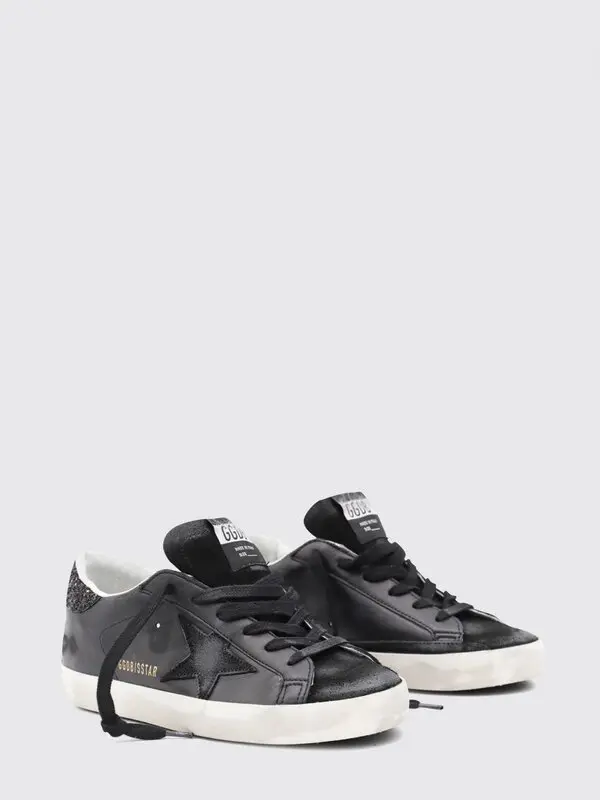 GOLDEN GOOSE Super-star Glitter Leather And Nappa Sneakers With Distressed Effect
