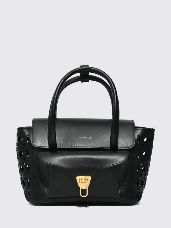 COCCINELLE Beat Double Leather Bag With Perforated Details - Black
