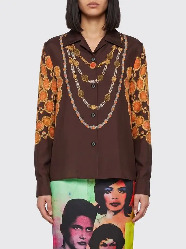 Versace Printed Silk Shirt - Brown