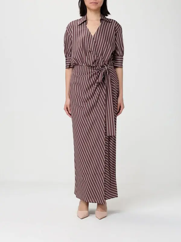 Pinko Striped Cotton Wrap Maxi Dress - Brown