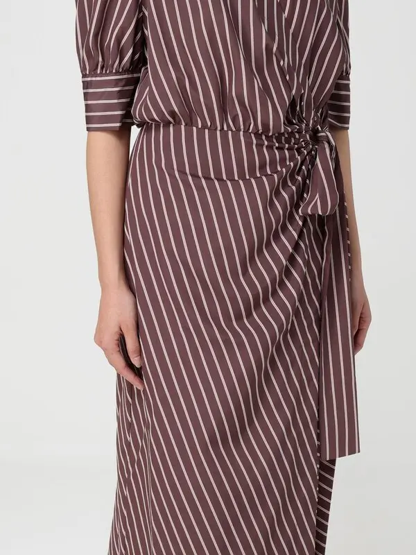 Pinko Striped Cotton Wrap Maxi Dress - Brown