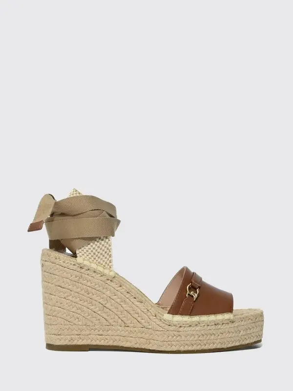 COCCINELLE Leather And Jute Wedge Espadrilles With Ribbon Fastening