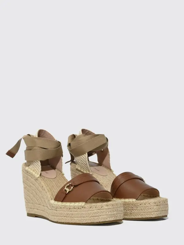 COCCINELLE Leather And Jute Wedge Espadrilles With Ribbon Fastening