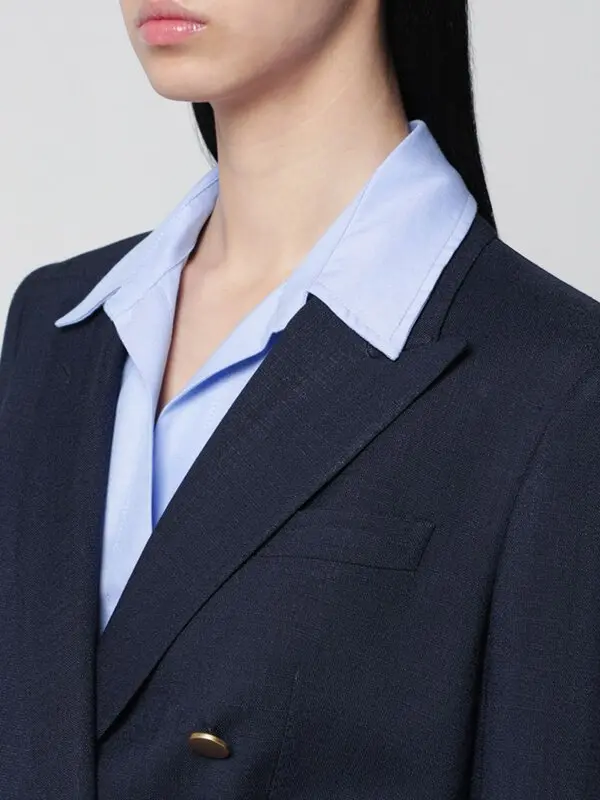 Tagliatore Double-breasted Viscose Blend Blazer With Metallic Buttons - Blue