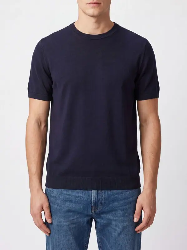 KANGRA Short-sleeved Cotton Crewneck Sweater - Blue