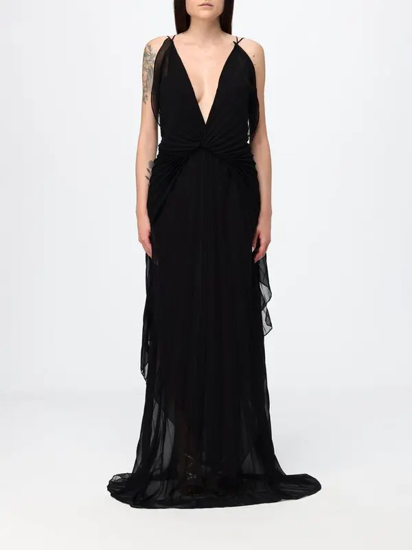 GENNY Pleated Chiffon Evening Gown With Train