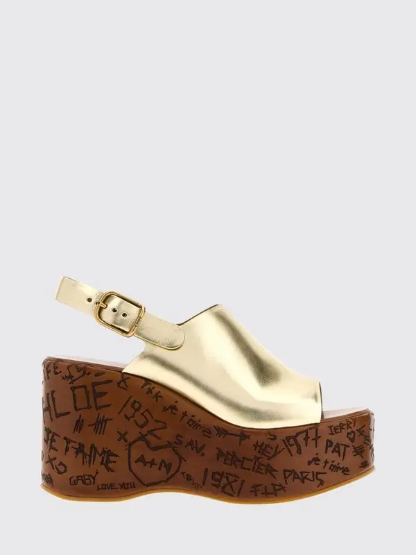 Chloé Maxime Laminated Leather Platform Wedge Sandals