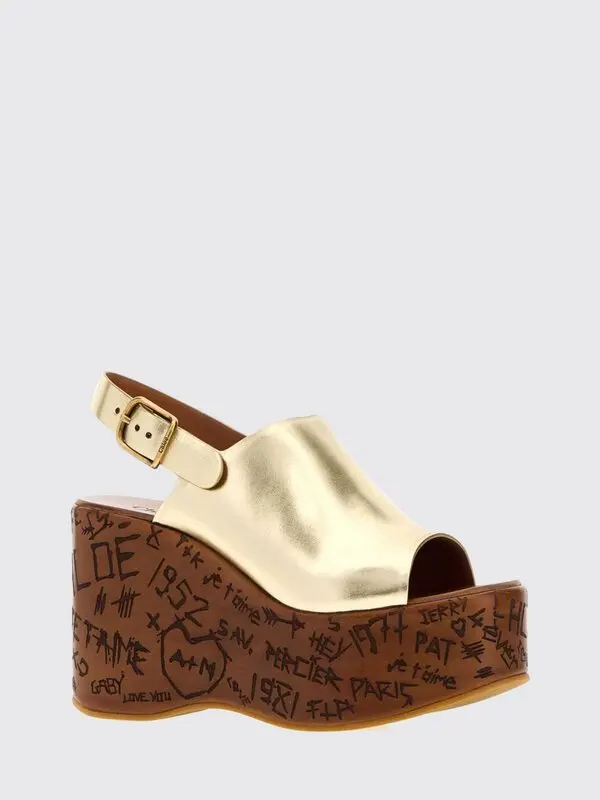 Chloé Maxime Laminated Leather Platform Wedge Sandals