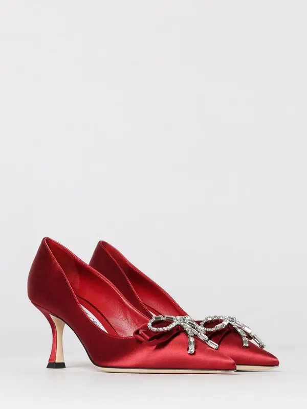 JIMMY CHOO Auria Satin Pumps With Jewel Bow - Red