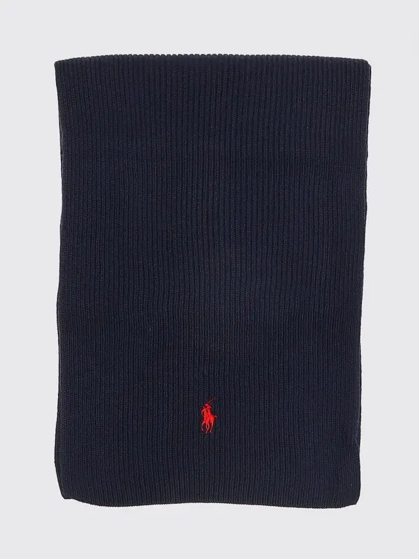Polo Ralph Lauren Ribbed Pure Wool Scarf With Embroidered Pony Logo - Navy