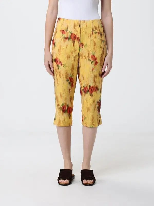 GANNI Floral Print Cotton Cropped Trousers