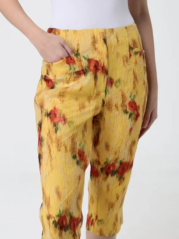 GANNI Floral Print Cotton Cropped Trousers