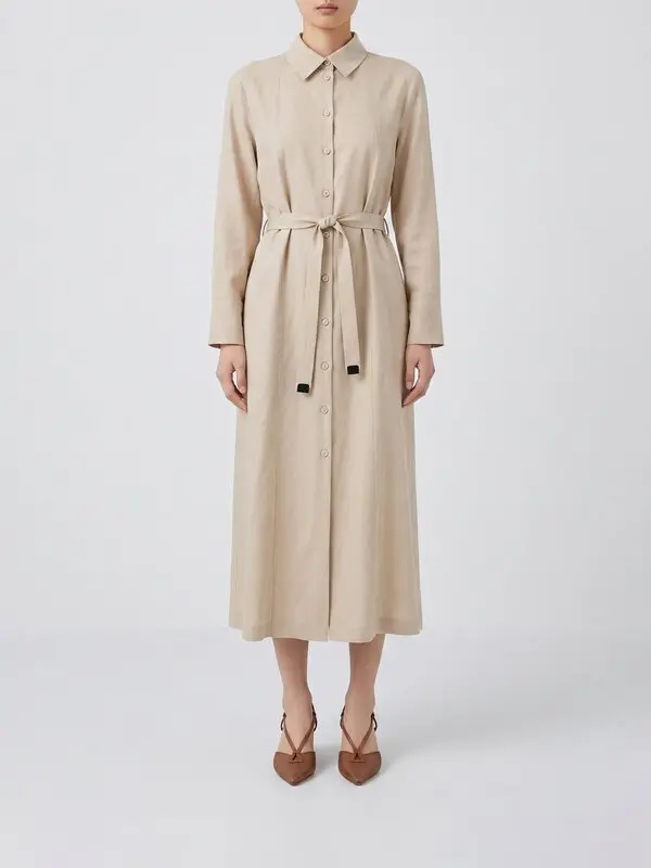 Max Mara Linen Blend Chemisier Dress - Beige