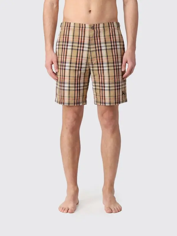 Burberry Tartan Swim Shorts With Embroidered Ekd Logo - Sand