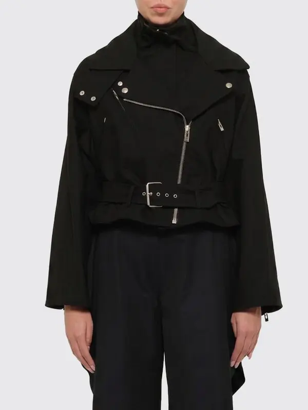 Alaïa Cropped Cotton Biker Jacket With Adjustable Waist Belt
