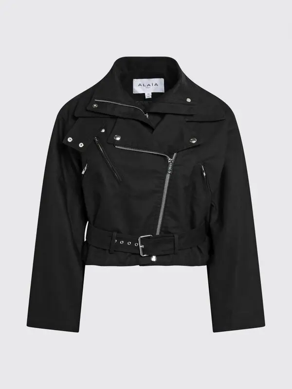 Alaïa Cropped Cotton Biker Jacket With Adjustable Waist Belt