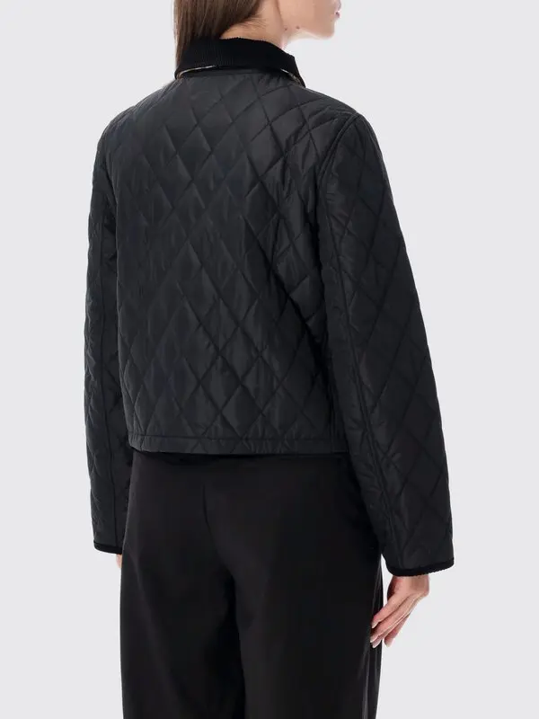 Burberry Cropped Quilted Nylon Jacket With Corduroy Collar