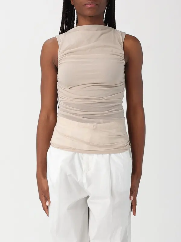 Soeur Draped Cotton Blend Top - Beige