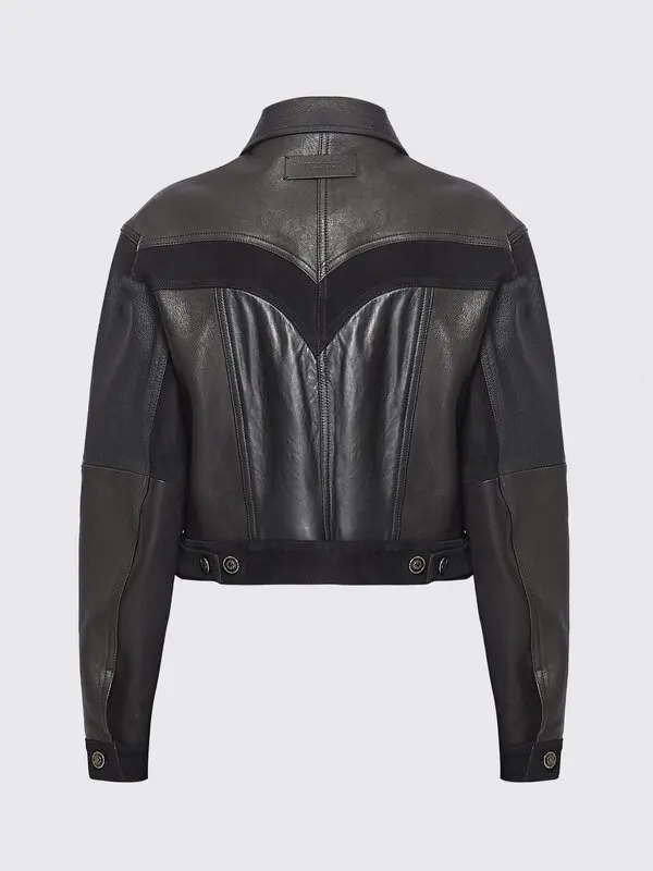 Versace Cropped Leather Jacket With Classic Collar