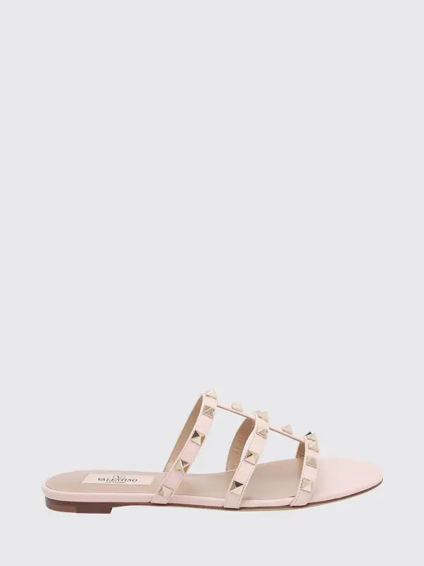 Valentino Garavani Rockstud Calfskin Slide Sandals - Pink