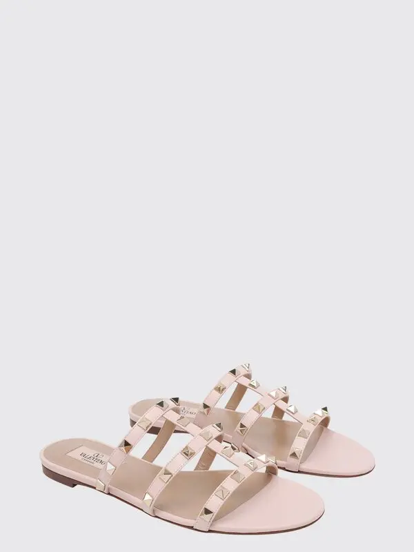 Valentino Garavani Rockstud Calfskin Slide Sandals - Pink