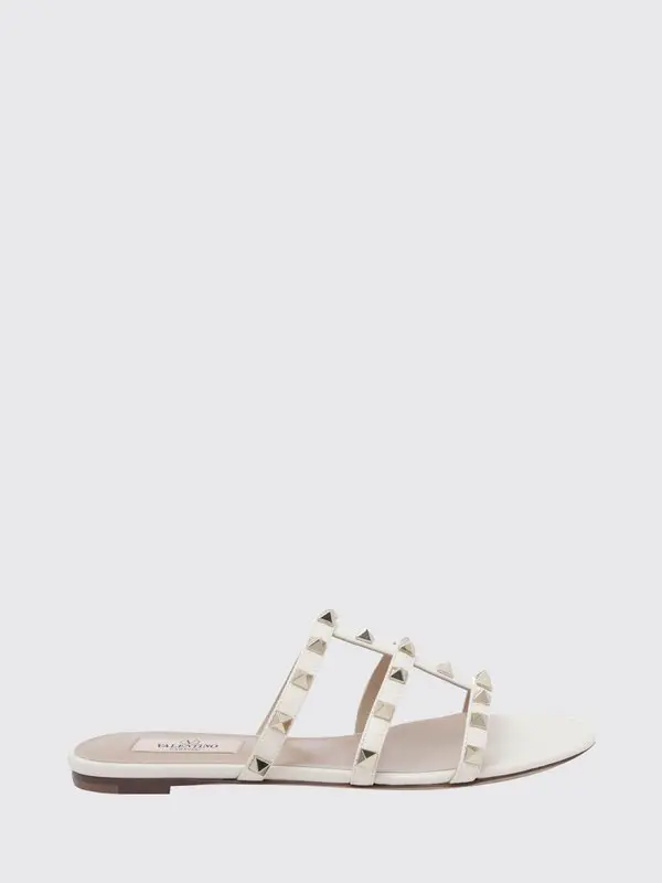 Valentino Garavani Rockstud Calfskin Slide Sandals - White