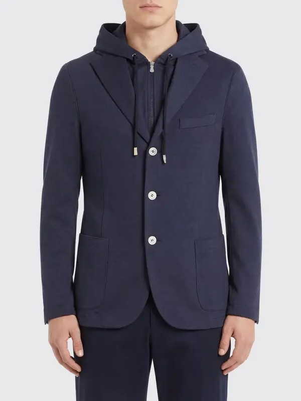Eleventy Tailored Jacket With Hooded Underlayer - Blue