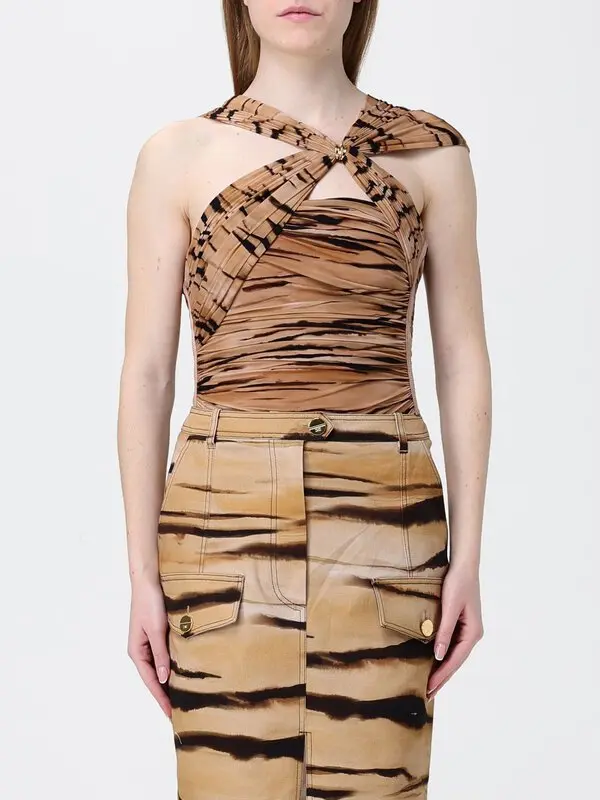 Elisabetta Franchi Animal Print Jersey Bodysuit Top
