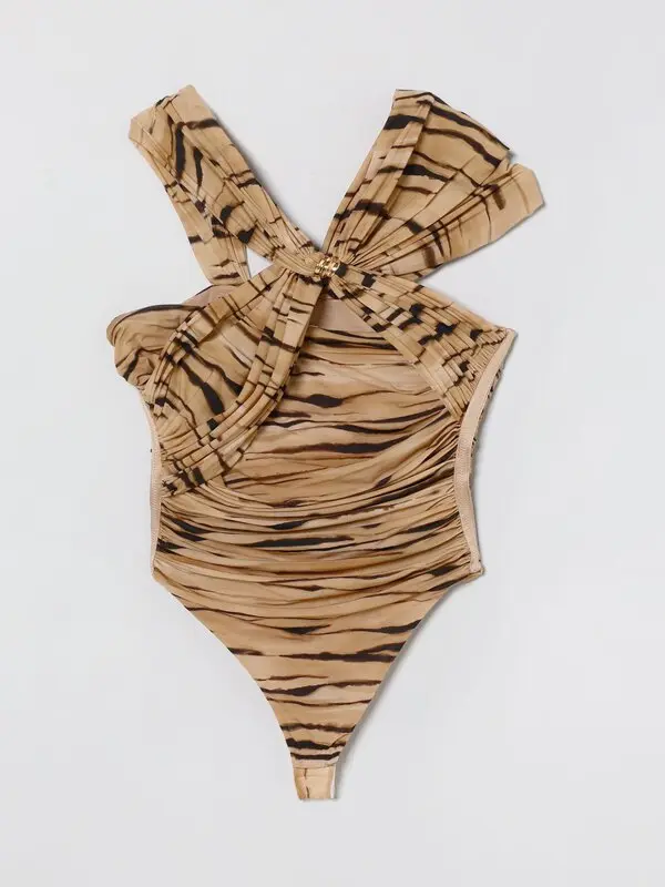 Elisabetta Franchi Animal Print Jersey Bodysuit Top