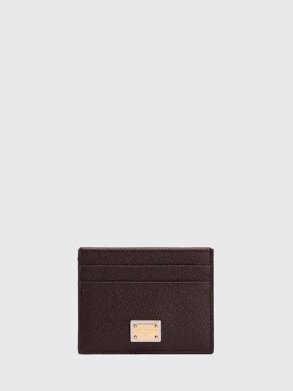 Dolce & Gabbana Grained Calfskin Card Holder With Metallic Logo - Wine
