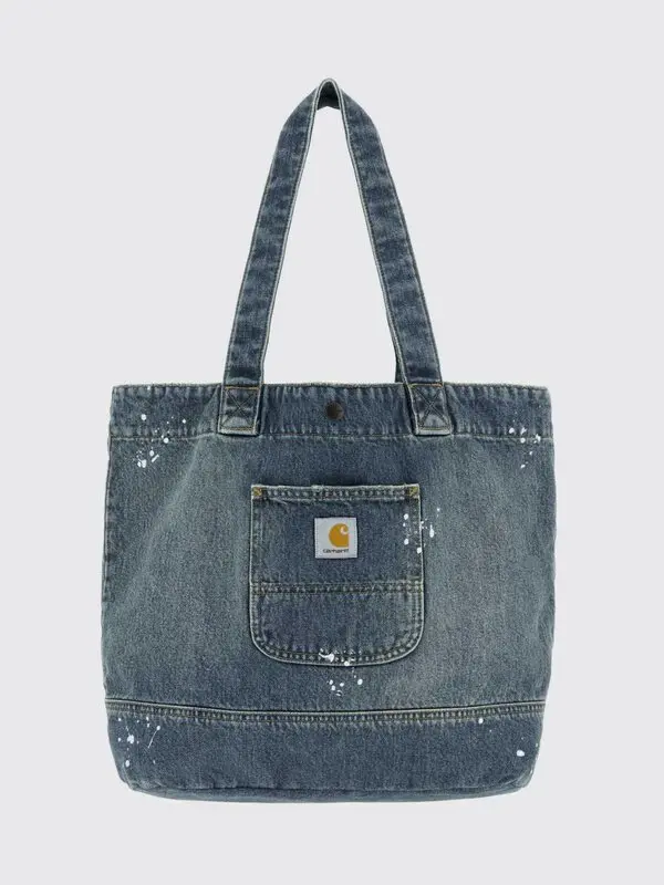 Carhartt Work In Progress Cotton Denim Tote Bag With Applied Logo And Double Handles - Blue