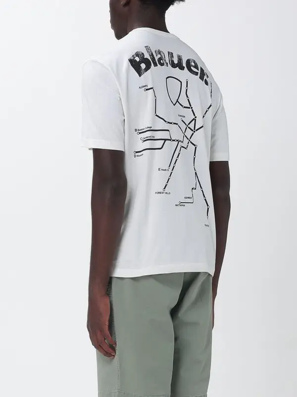 BLAUER. Printed Cotton T-shirt - Ice
