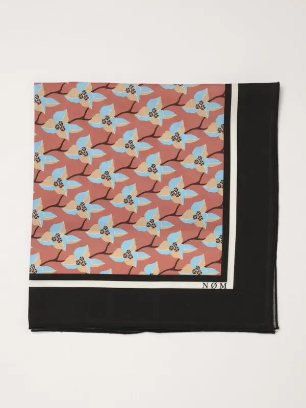 NOM Multi Graphic Print Square Cotton Scarf - Red