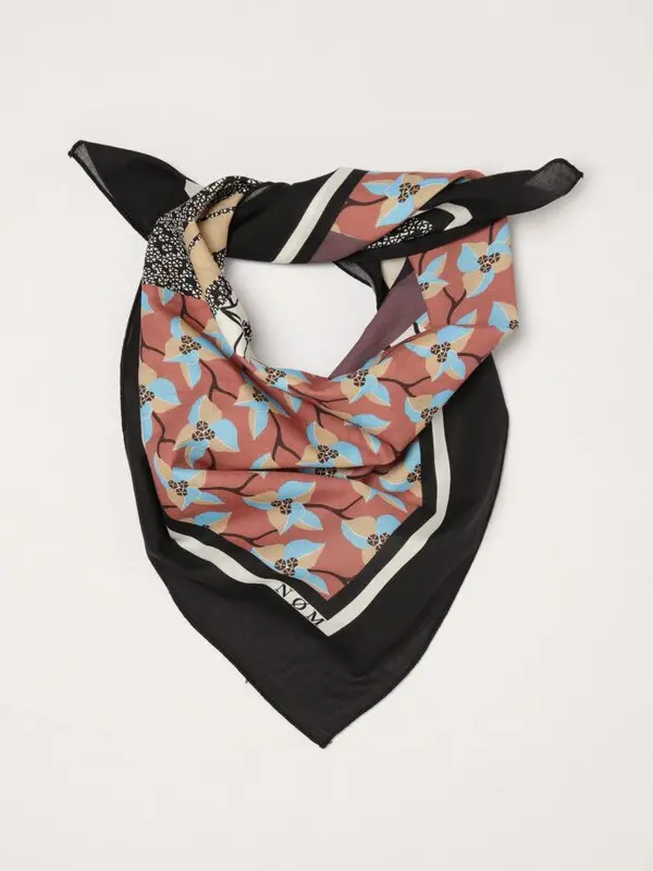 NOM Multi Graphic Print Square Cotton Scarf - Red