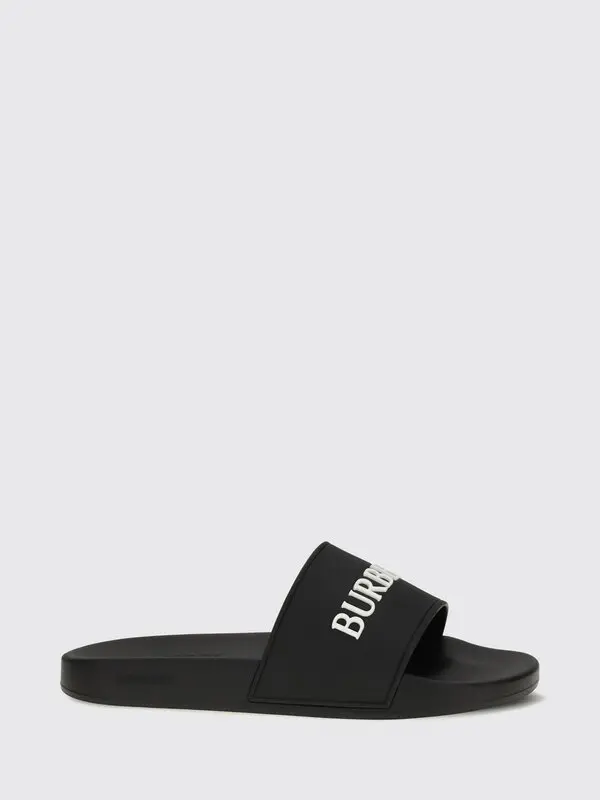 Burberry Contrast Logo Rubber Pool Slides - Black