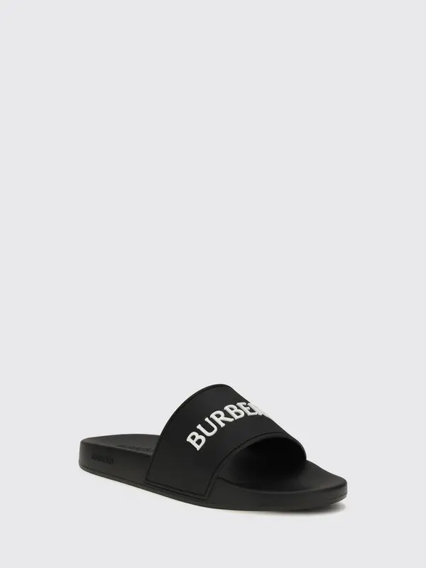 Burberry Contrast Logo Rubber Pool Slides - Black