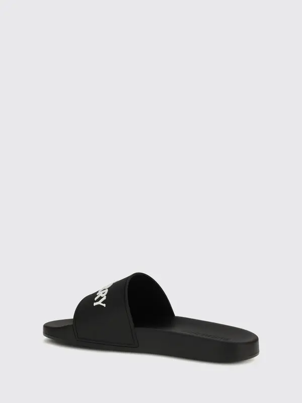 Burberry Contrast Logo Rubber Pool Slides - Black