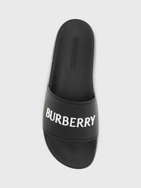 Burberry Contrast Logo Rubber Pool Slides - Black