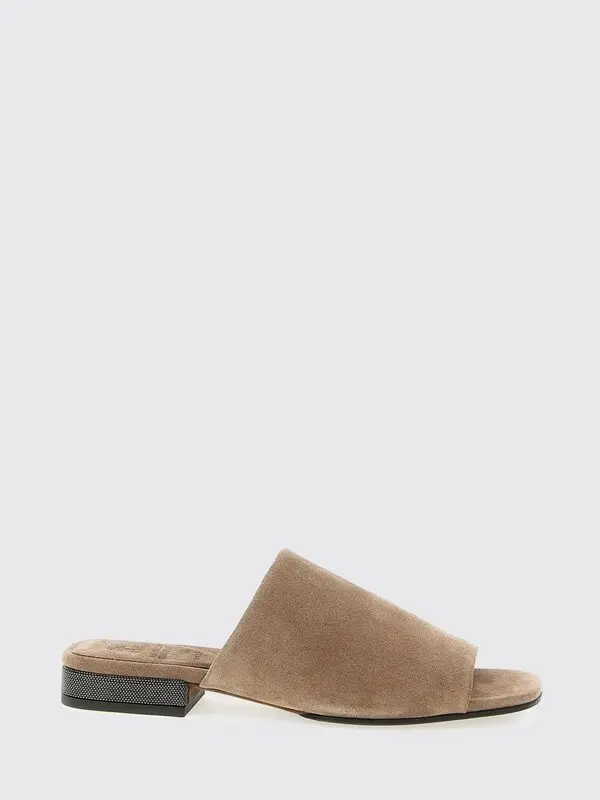 Brunello Cucinelli Suede Slippers With Jewel Heel