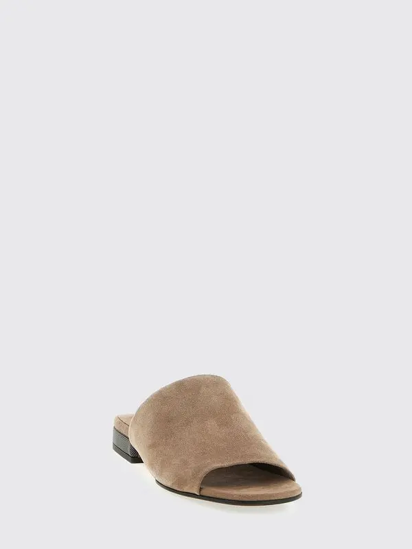Brunello Cucinelli Suede Slippers With Jewel Heel