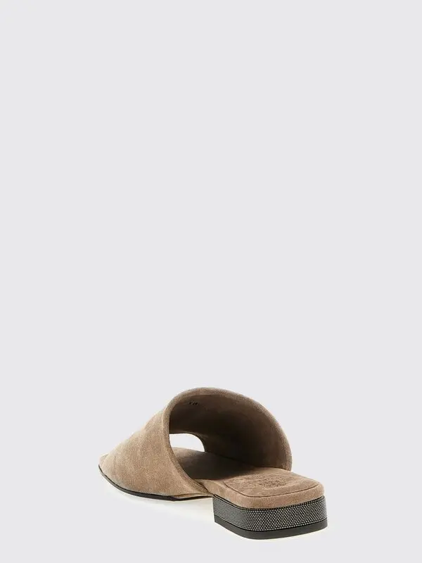 Brunello Cucinelli Suede Slippers With Jewel Heel